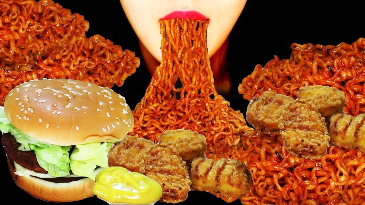Asmr Hamburger Chicken Nuggets Buldak Bokkeummyeon 햄버거 치킨너겟 불닭볶음면