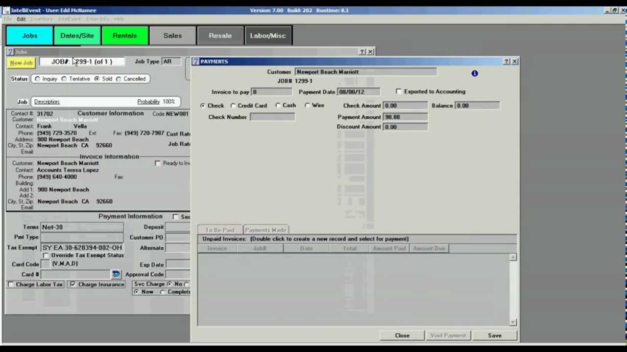 Applying a Payment to a Job In IntelliEvent Express - YouTube