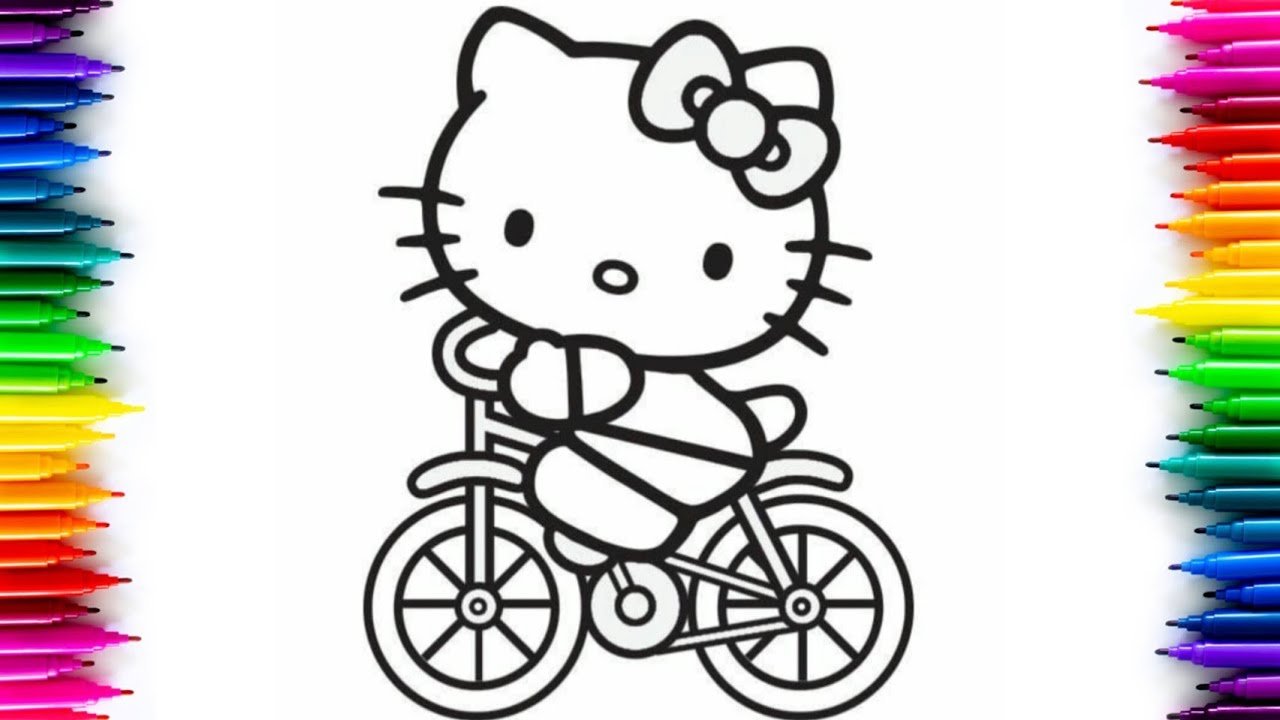 hello kitty riding bicycle 🚲 drawing and coloring for kids and toddlers ...