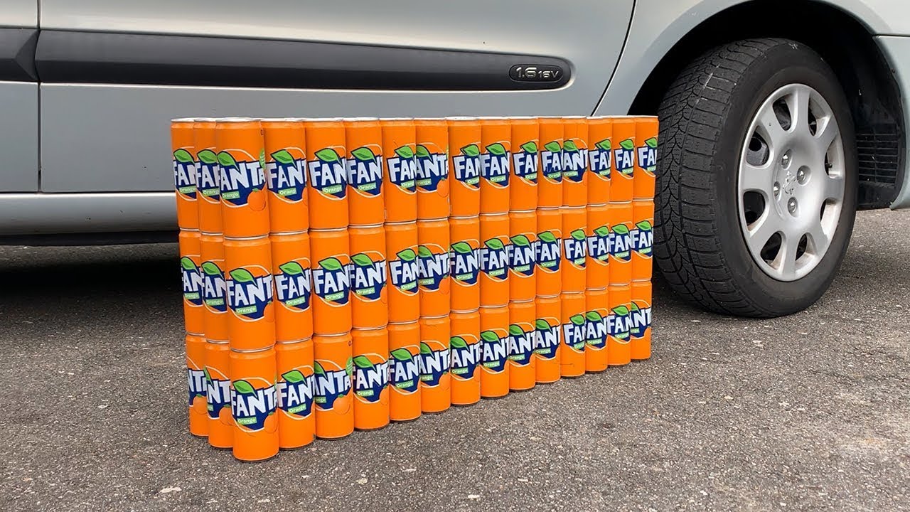 100 Fanta Cans vs CAR - YouTube