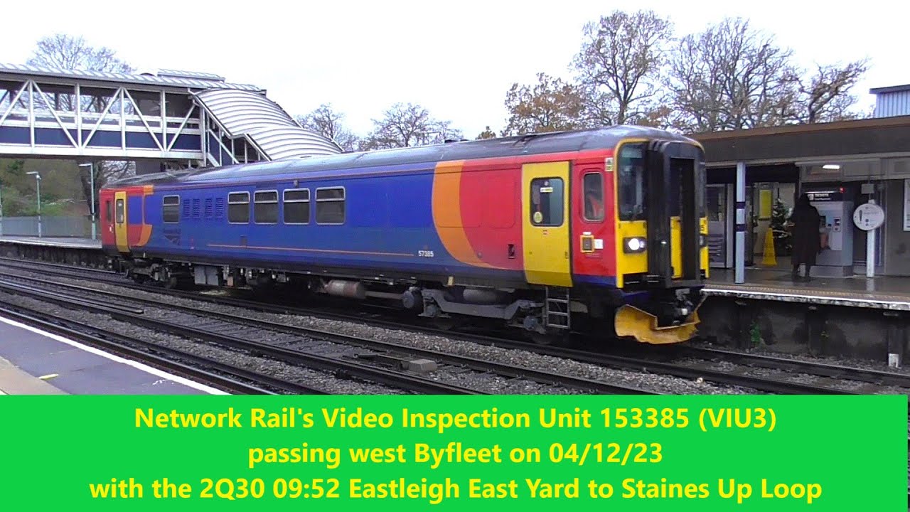 Network Rail's Video Inspection Unit 153385 (VIU3) passing west Byfleet ...