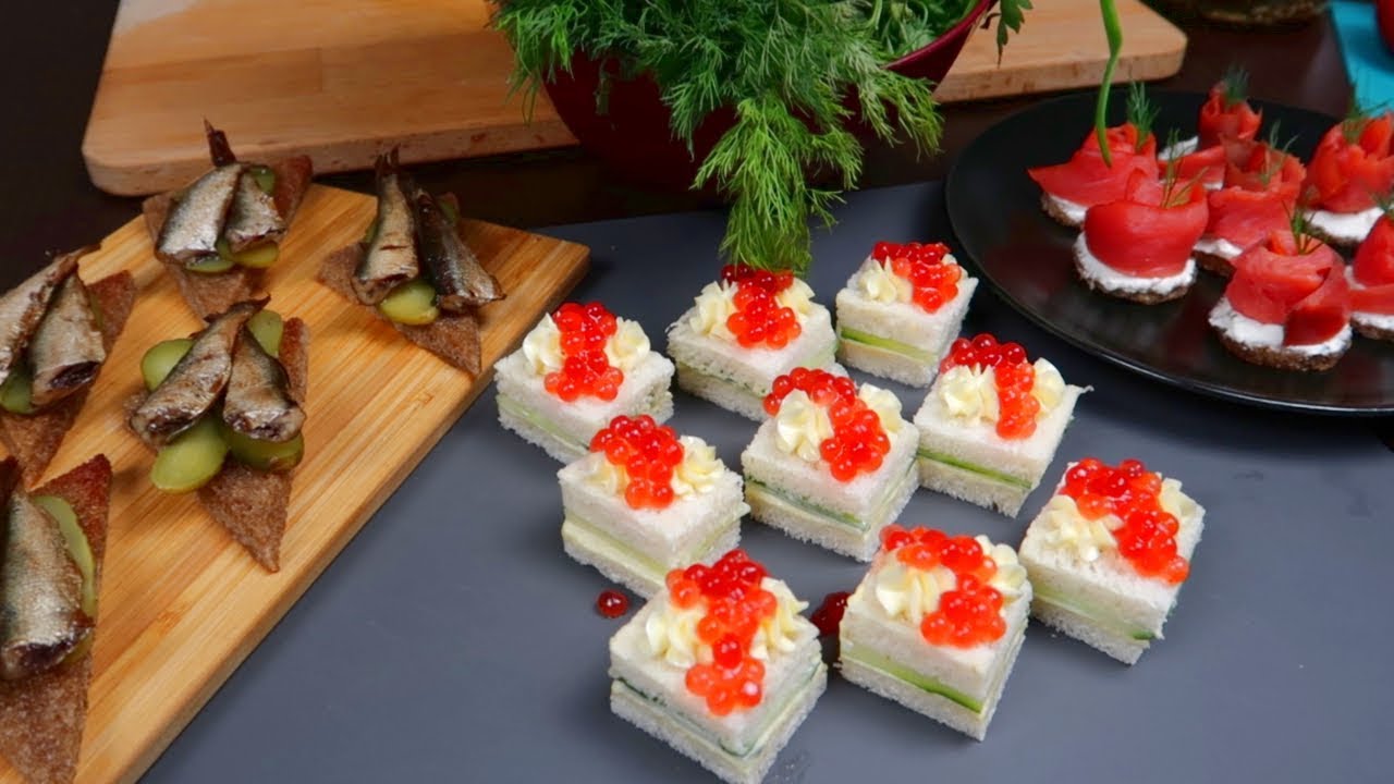 3 Вида - БУТЕРБРОДЫ на Праздничный Новогодний Стол | КАНАПЕ с Икрой ...