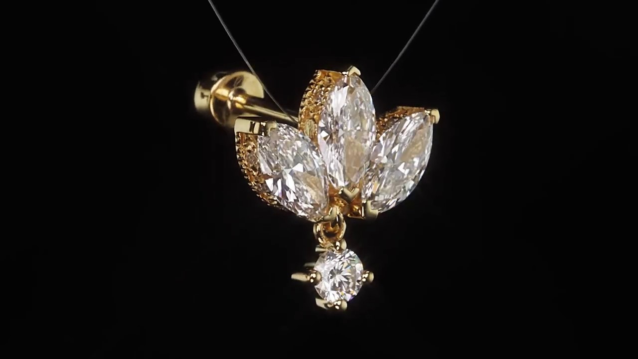 Maria Tash: Diamond Engraved Lotus with Dangle Earring - YouTube