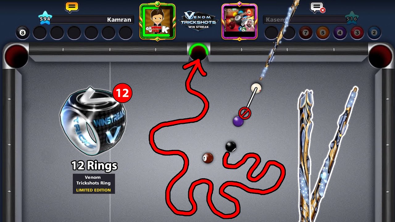 8 Ball Pool - 12 Rings Venom Trickshot Win Streak - 43 Venom Cue Pieces ...