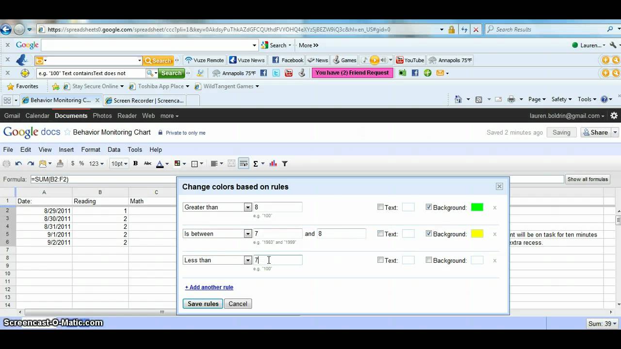 Color Coding Behavior Monitoring Chart in Google Docs - YouTube