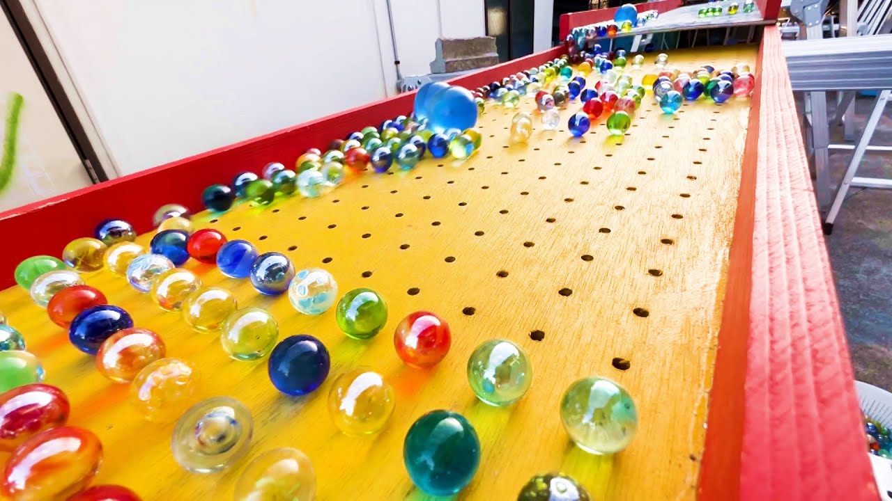 Marble run race ASMR ☆ Handmade wooden rain gutter slope & billiard ...