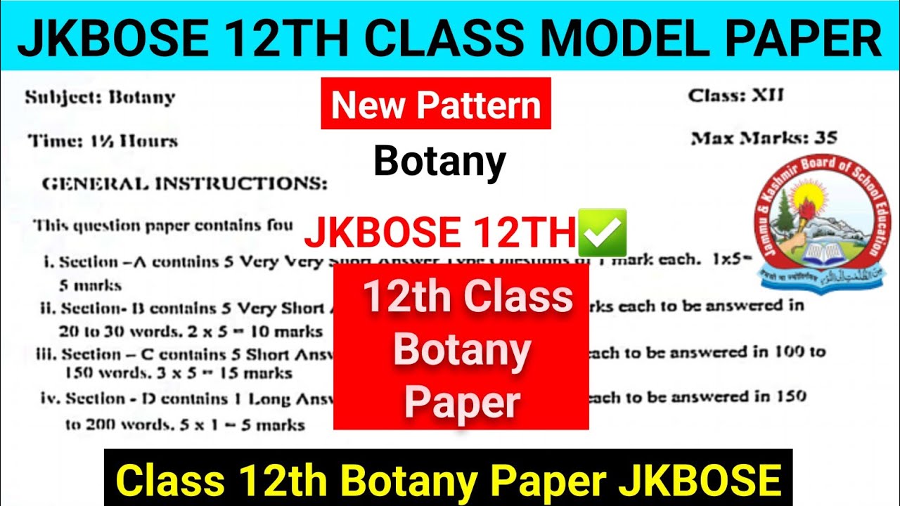 JKBOSE 12th Class 2024 Model Papers | Botany | New Pattern | Jkbose ...