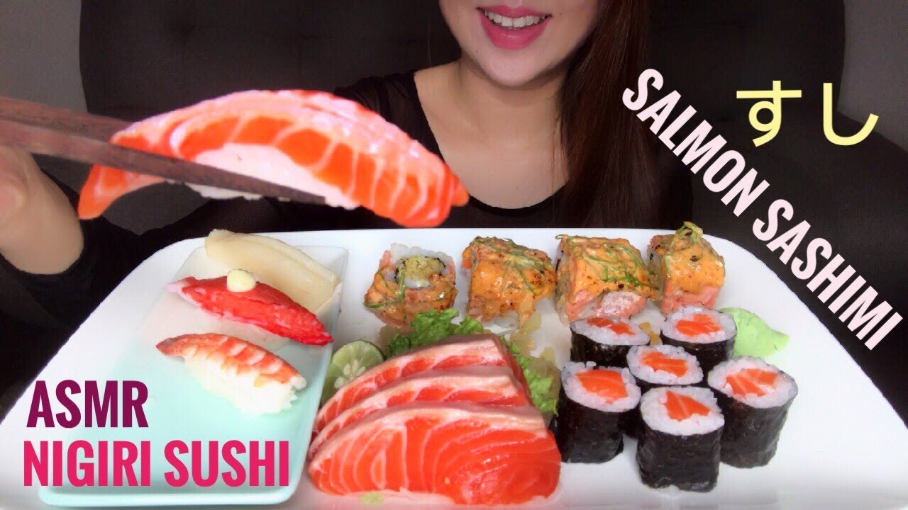 Asmr Sushi And Salmon Sashimi 寿司 Eating Sounds No Talking Youtube