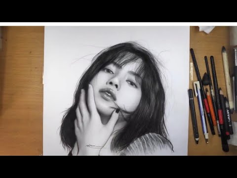 Realistic Portrait Drawing | LISA BLACKPINK | with Charcoal Pencil ...