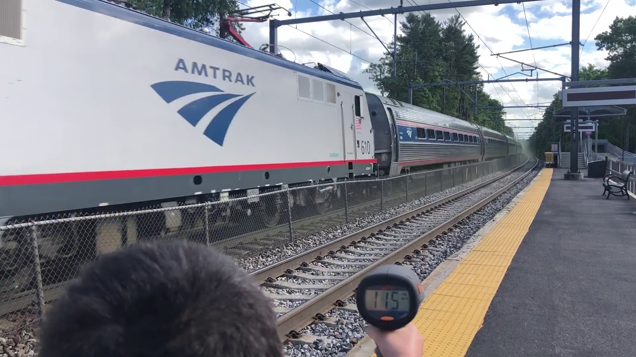 Amtrak train passing Sharon inbound 120 mph - YouTube