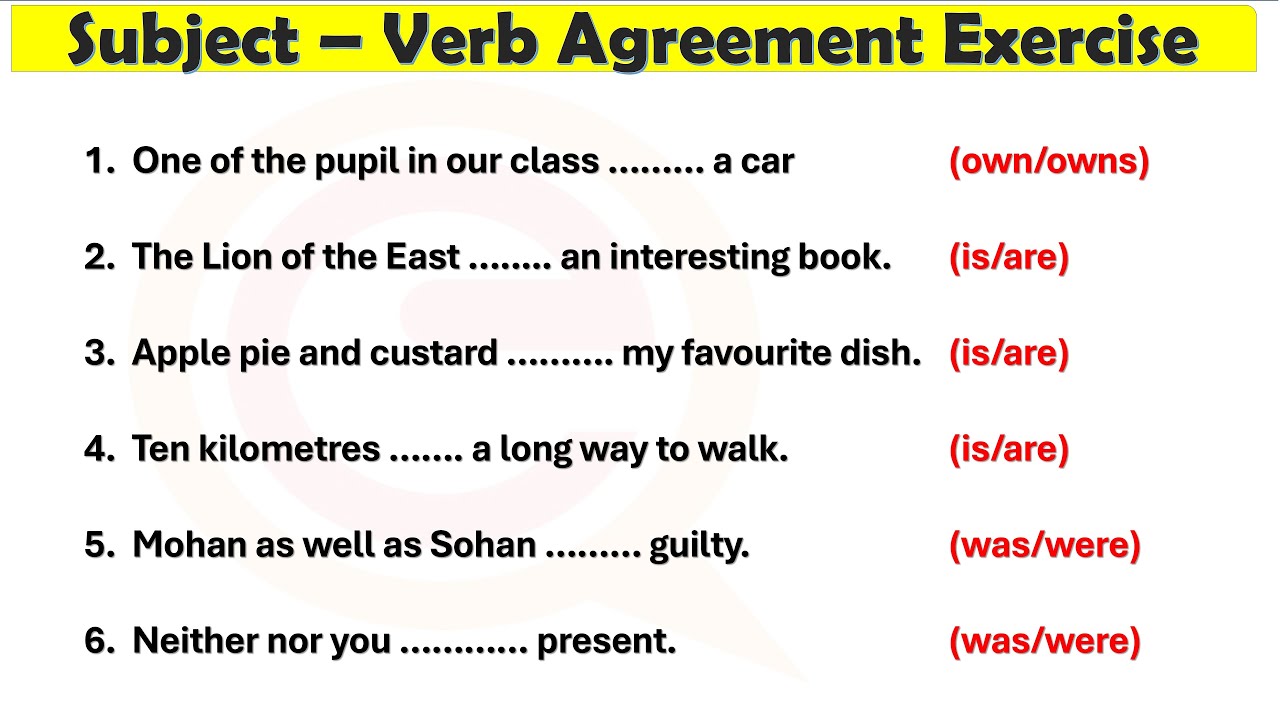 Subject - Verb Agreement Exercise For ALL Exams | Objective English ...