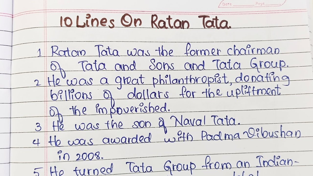 10 lines on Ratan Tata writing in english #ratantata #selfwritingworld ...