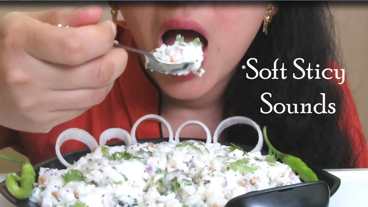 ASMR Eating Sounds-ASMR Sticky Curid Rice-Soft Sticky Sounds-Dadhojanam ...