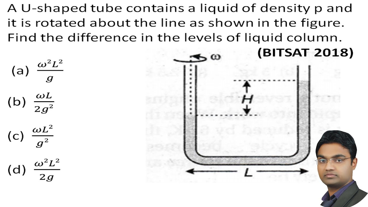 A U-shaped tube contains a liquid of density p and it is rotated about ...
