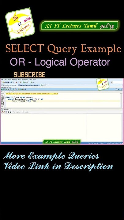 SELECT Query OR in WHERE Condition LIKE Oracle Tamil #shorts #dbms #sql #query # ...