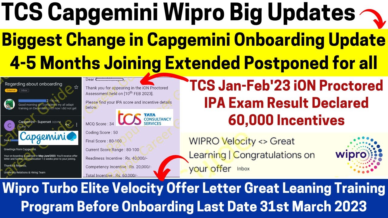 Capgemini Joining Extended Tcs Ipa Exam Result Out 60k Incentives Wipro Turbo Elite Training