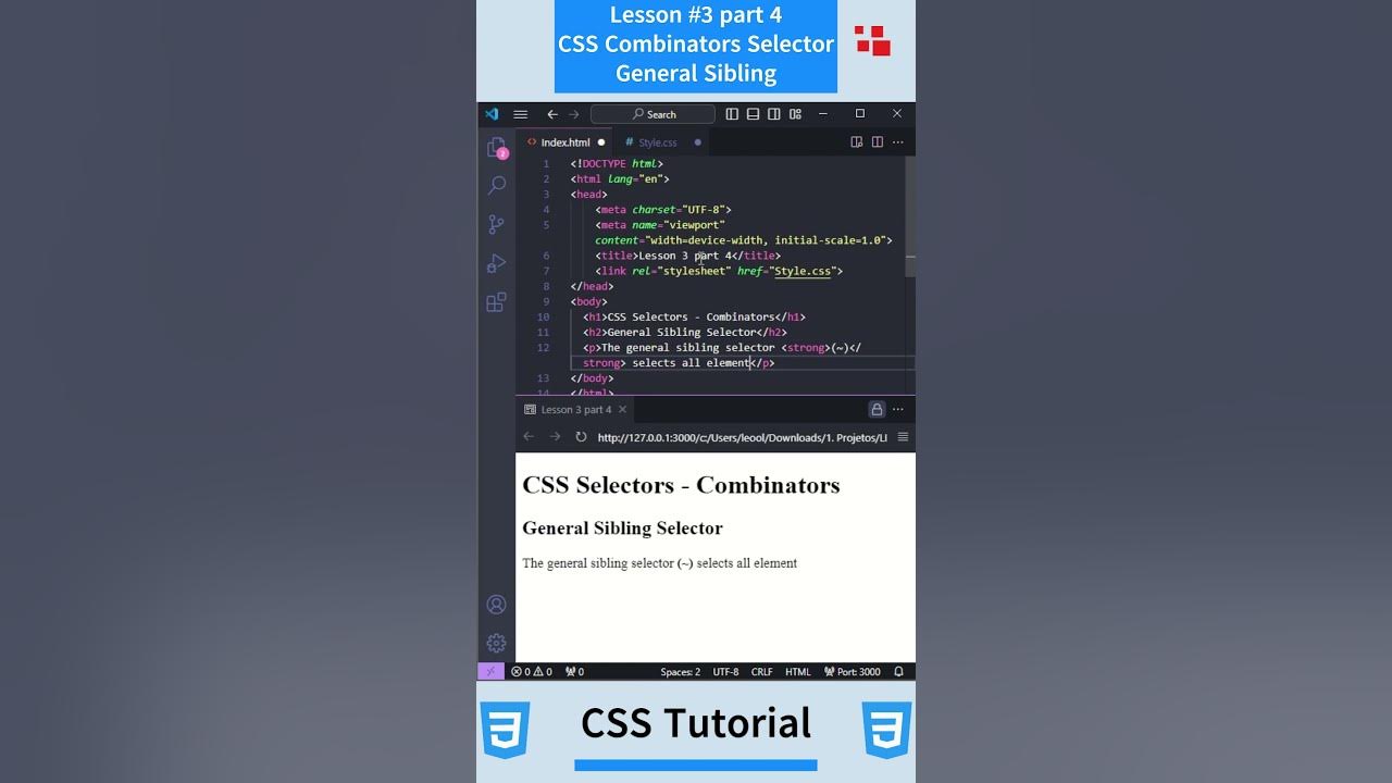 Css Tutorial Lesson 3 Part 4 Css Combinators Selectors General Sibling Css Csstutorial