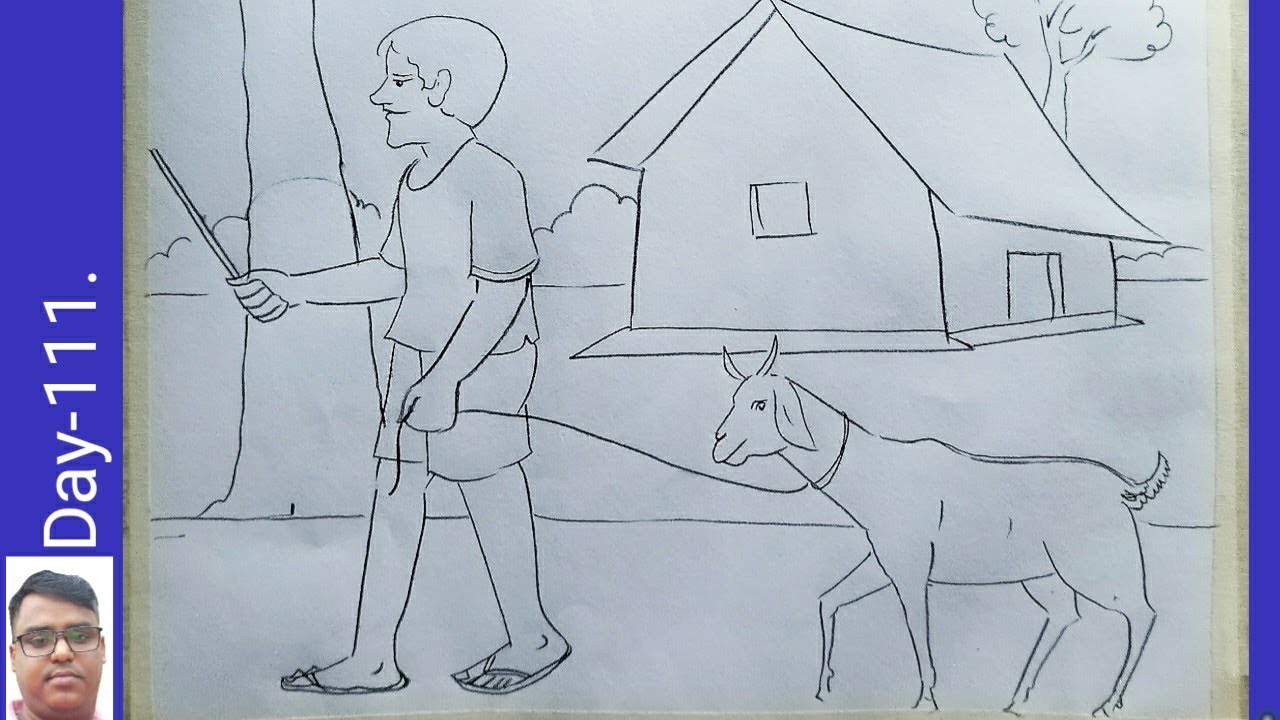 How To Draw A Scenery With Human Figure, Village scenery drawing ...