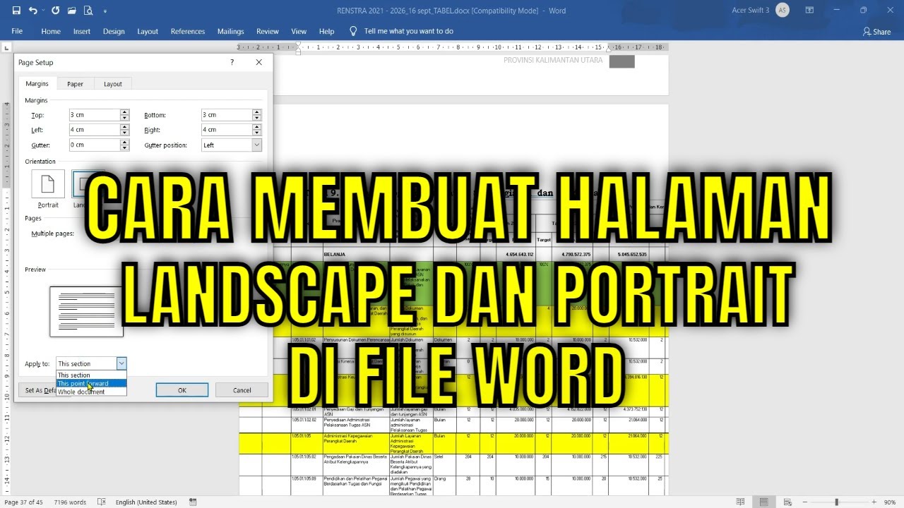 Cara Membuat Halaman Landscape Portrait di File Microsoft Word - YouTube