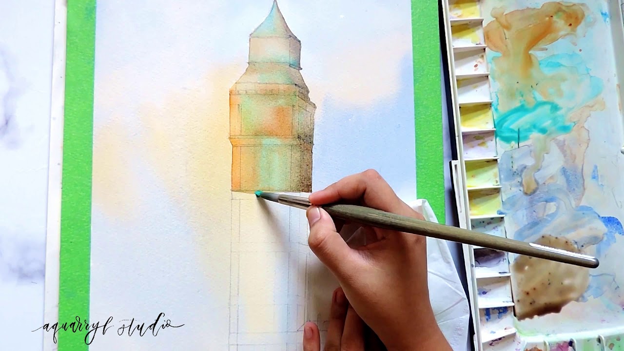 Simple Watercolor Building - YouTube