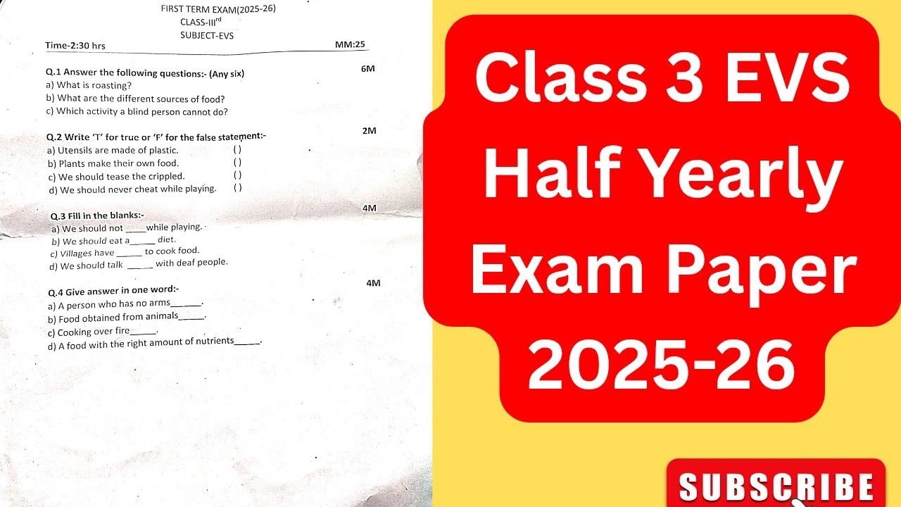 Class 3 EVS 1st Term Exam Paper 2025/ Half Yearly Exam Paper for class ...