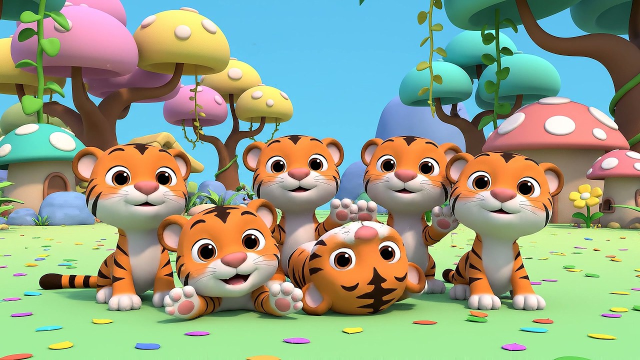 Five Little Tigers Roar Roar Roar | Jungle Animal Song & Wild Nursery ...