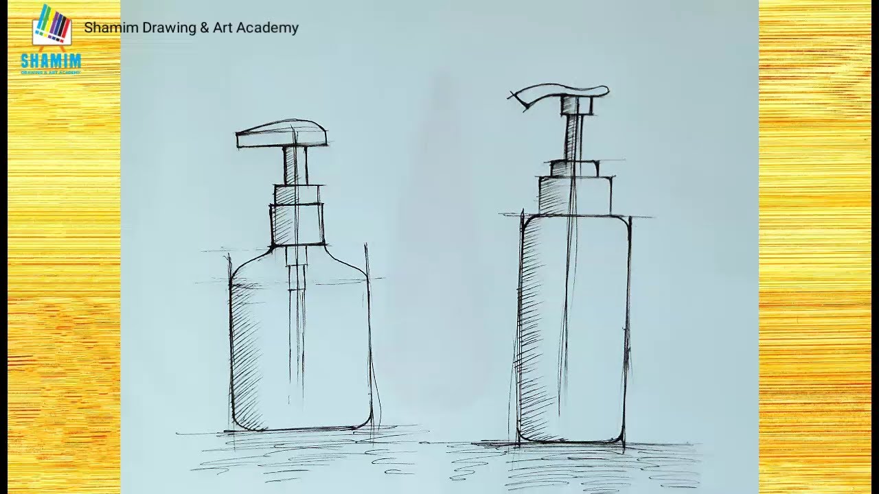 Handwash bottle drawing easy step by step || bottle drawing by pen ...