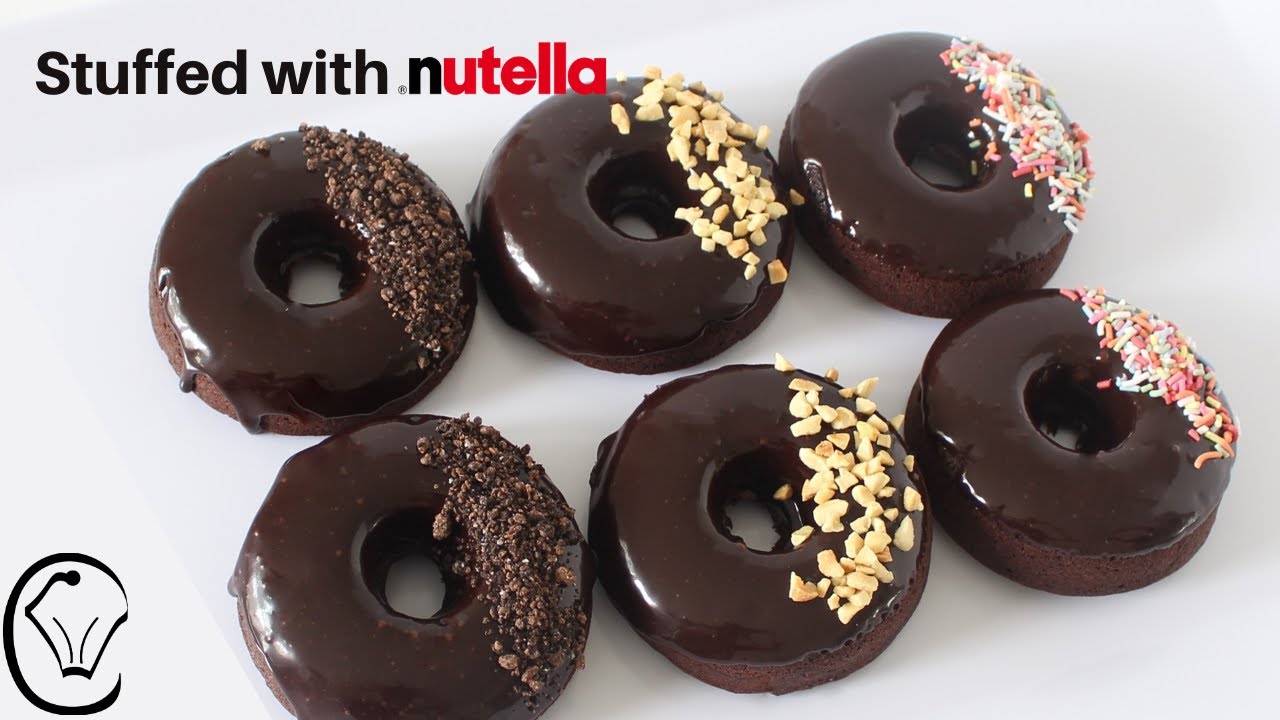Nutella Stuffed Double Chocolate Baked Cake Donuts Dark Chocolate ...