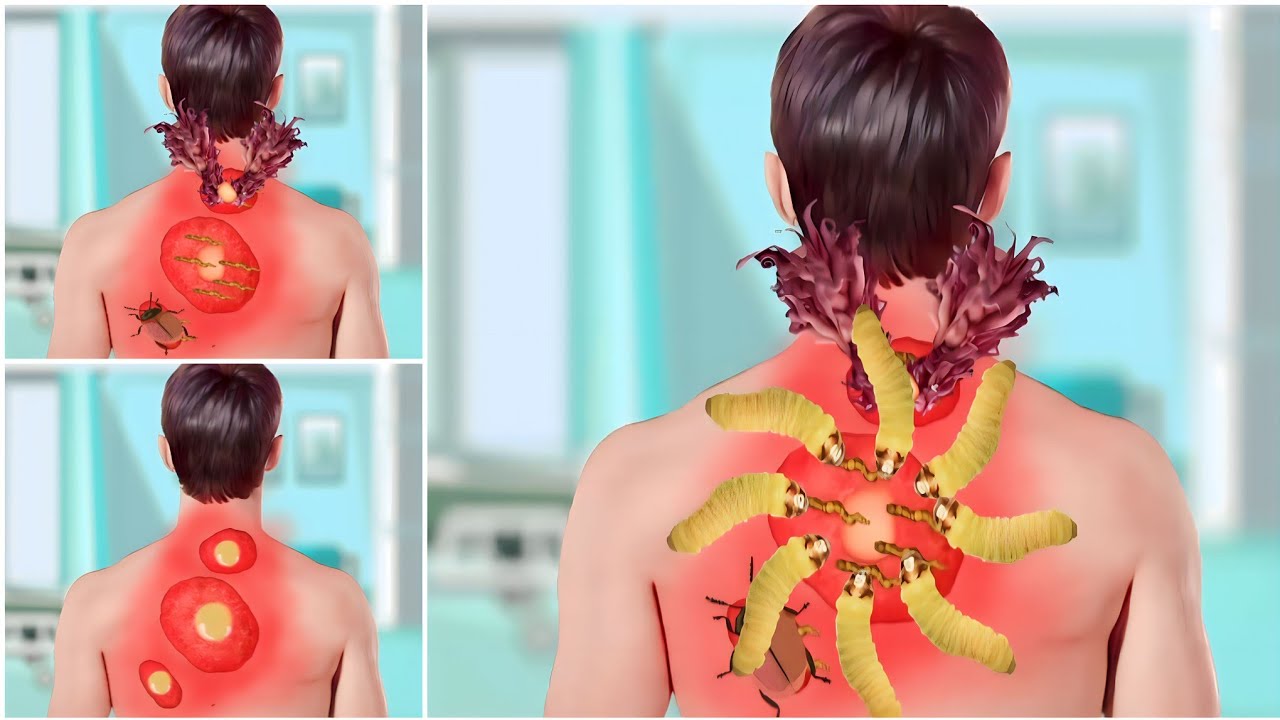 ASMR Treatment of Ticks & Maggots Infection From Back Neck | Severely ...