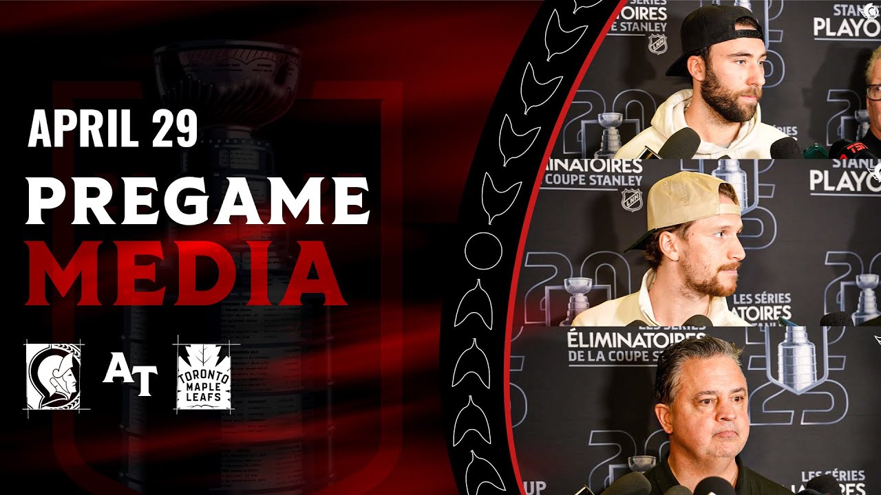 Thomas Chabot, Michael Amadio, and Travis Green Game Five Pregame Media ...