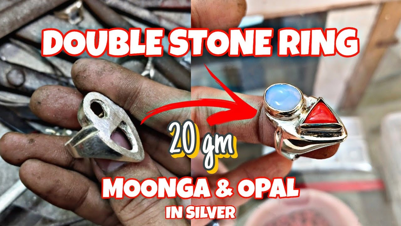 RASHI RATNA SILVER RING || MUNGA & OPAL ||CASTING DOUBLE STONE RING ...