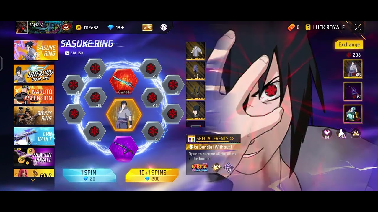 free fire sasuke bundle spin #naruto #sasuke #freefire - YouTube