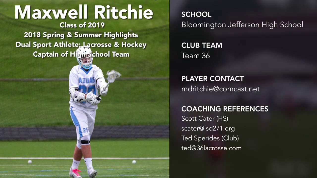 Maxwell Ritchie Lacrosse Highlights 2018 - YouTube