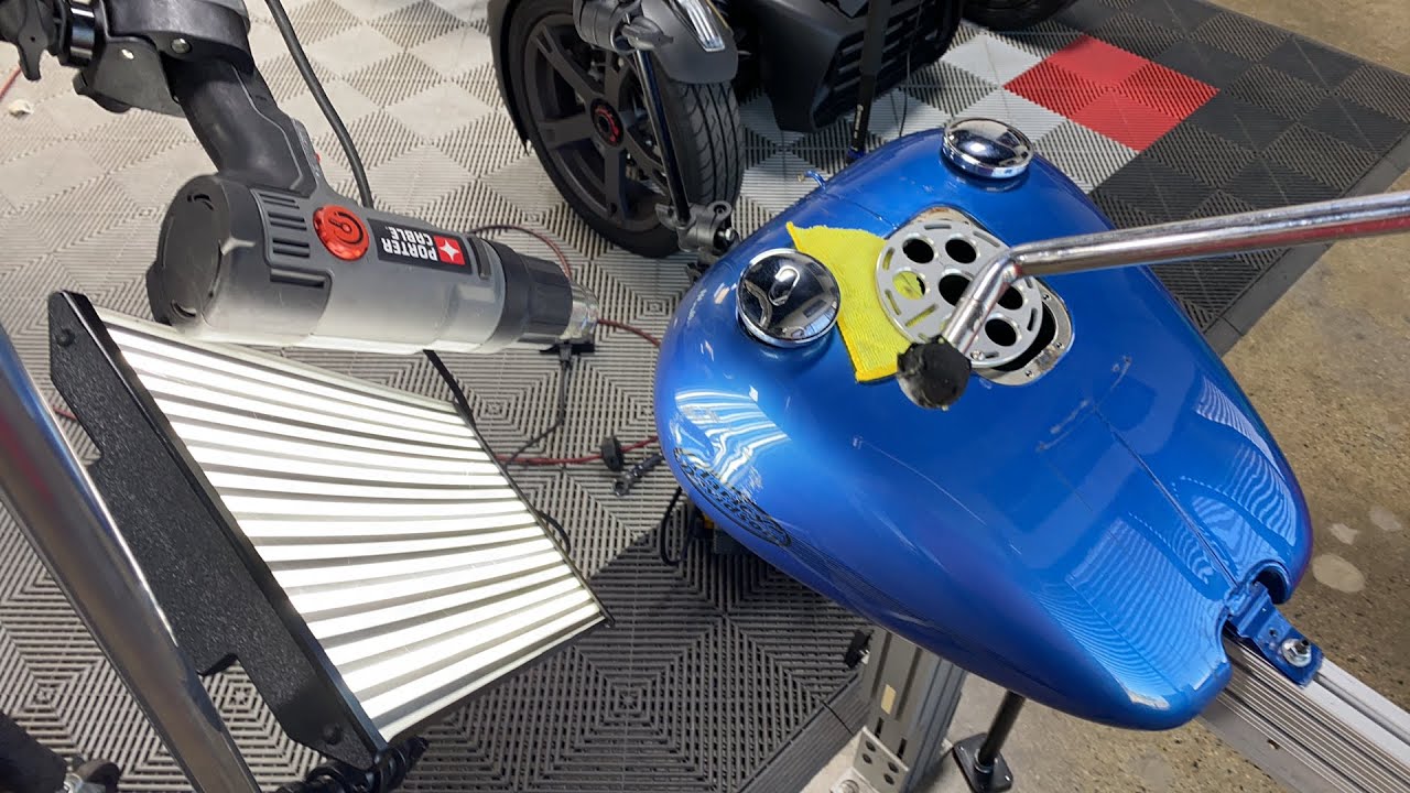 My Motorcycle Tank Dent Repair Set Up - YouTube
