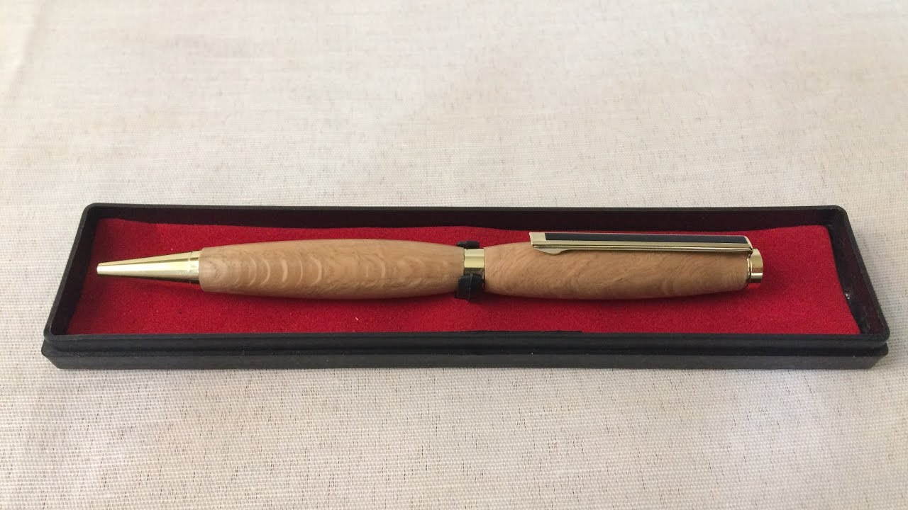 Wood turning - Beautiful Oak Burr pen (my first turned pen) - YouTube