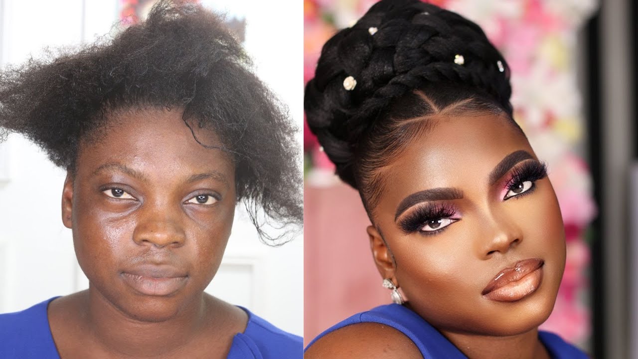 MUST WATCH ⬆️VIRAL 👆NATURAL HAIR TRANSFORMATION🔥DARK SKIN 😱 MAKEUP AND ...