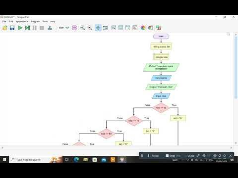 tutorial membuat flowchart nilai a b c d, berdasarkan nilai - YouTube