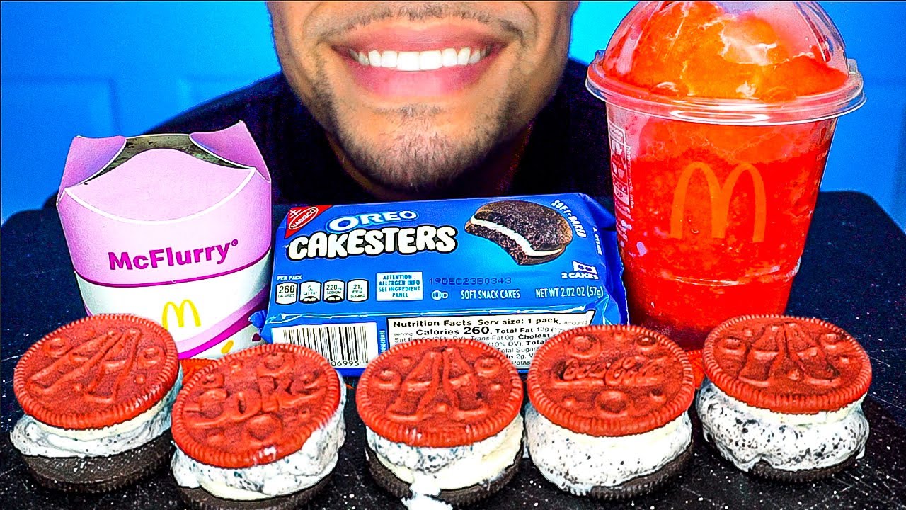 ASMR McDonald's Oreo McFlurry Coca Cola Cookie Ice Cream Sandwiches ...