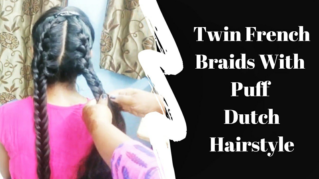 Puff with Twin French Braids l French Braids in Natural Hair l Dutch ...