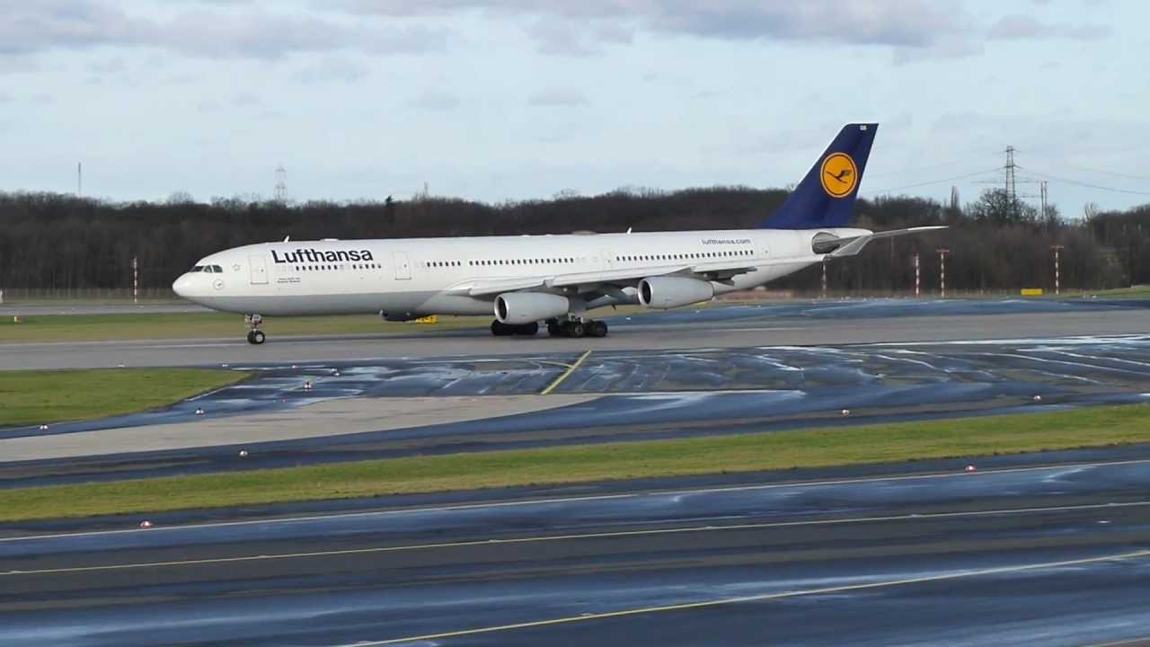 Lufthansa A340 D-AIGS On Heavy Rotation Out Of Düsseldorf - YouTube
