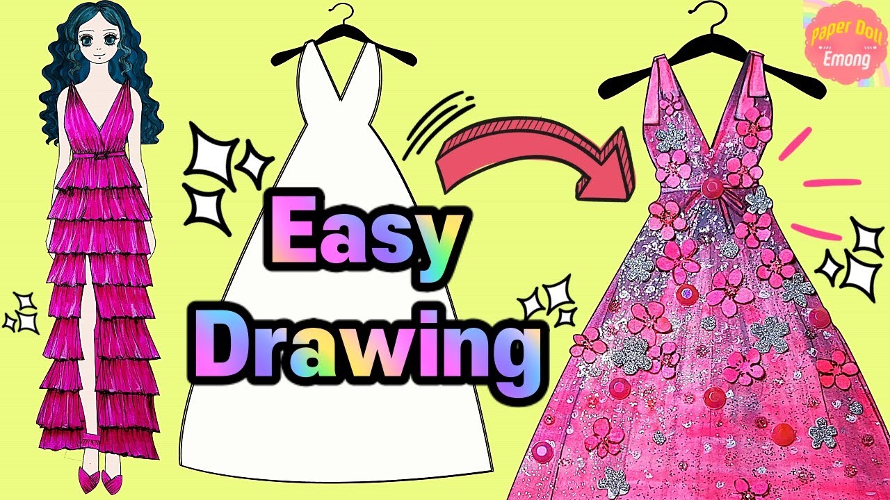 How to Draw Barbie Dresses for beginners | Easy Drawing Paper Doll ...