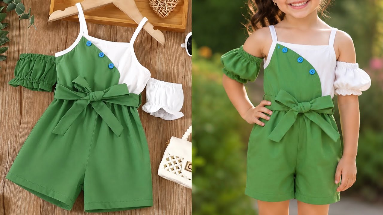 Cold Shoulder Short Sleeve Belted Baby Romper Cutting and Stitching ...