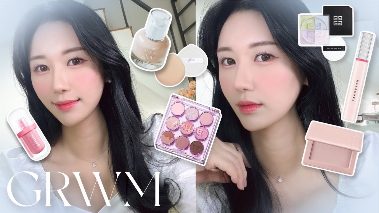 Grwm최근 새로산 신상 아이템들로 깔 끔 청순한 퓨어 여쿨핑크 메이크업 같이 준비해요💕글로우 비비크림애기궁둥이 퍼프