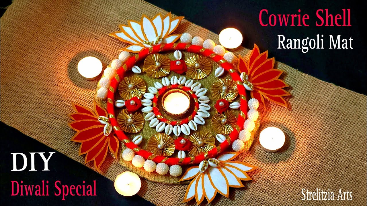 How To Make Cowrie Shell Rangoli Mat At Home | Diwali Special |Festive ...