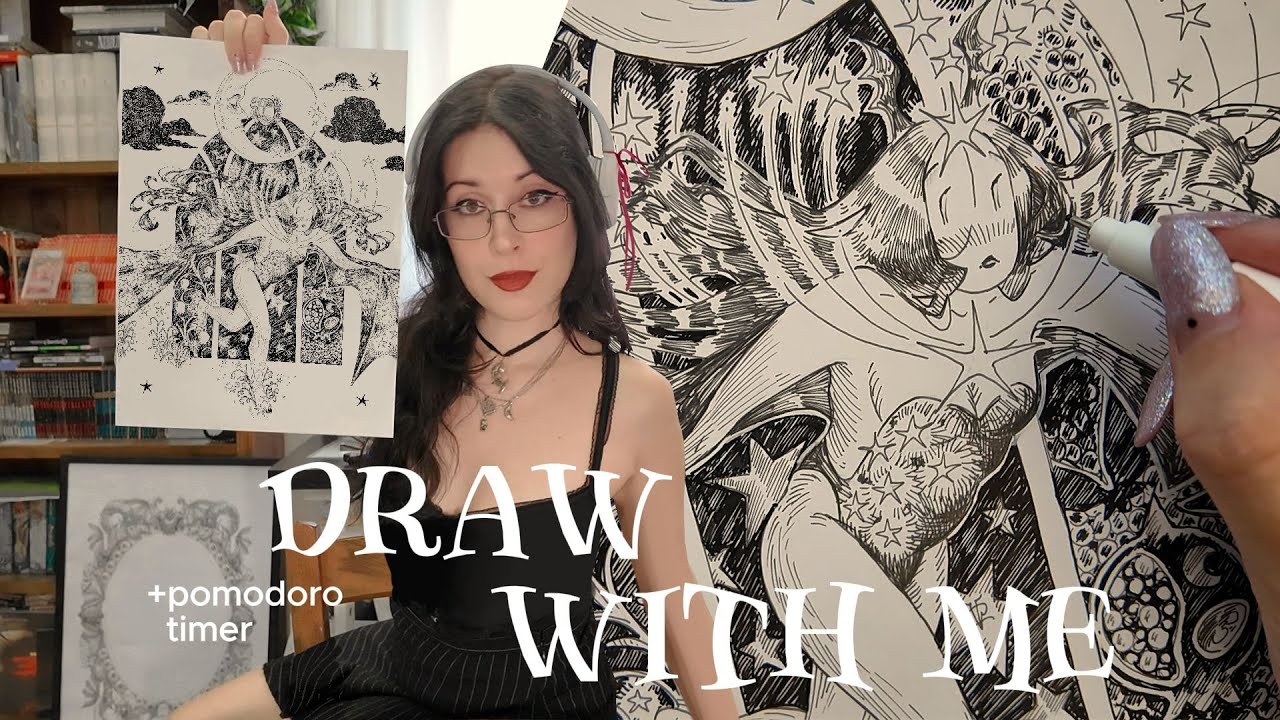 Draw with me🌹real-time drawing session - Pomodoro timer🍅+ inspiring ...