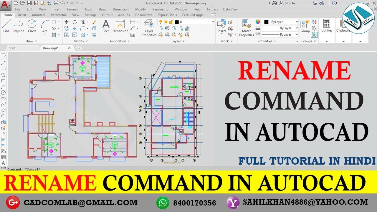 AUTOCAD TUTORIAL RENAME COMMAND USE - YouTube