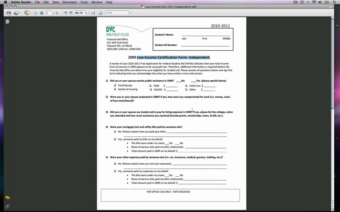 DVC Financial Aid Student Income Certification Form - YouTube