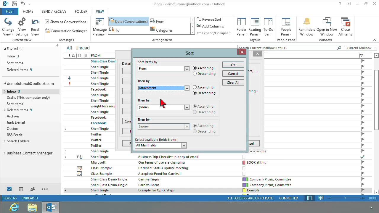 Microsoft Office Outlook 2013: Using Multiple Criteria to Sort Messages ...