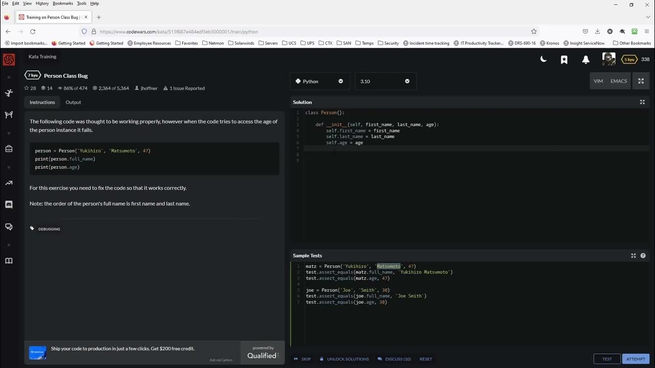 30 Day Codewars Python Challenge 6 Person Class Bug Youtube